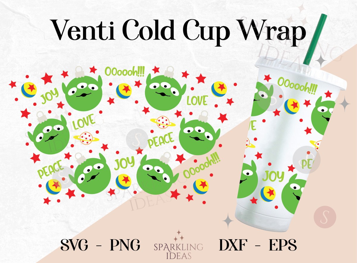 Alien Christmas Wrap For Cold Cups 24oz SVG, Pizza Planet Cold Cup Svg ...