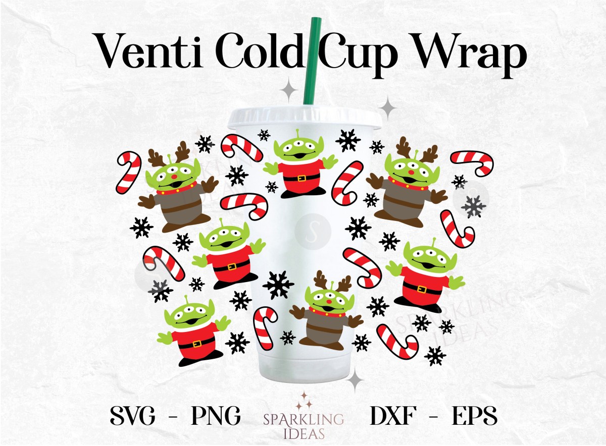 Alien Santa Christmas Wrap For Cold Cups 24oz SVG, Pizza Planet Cold ...