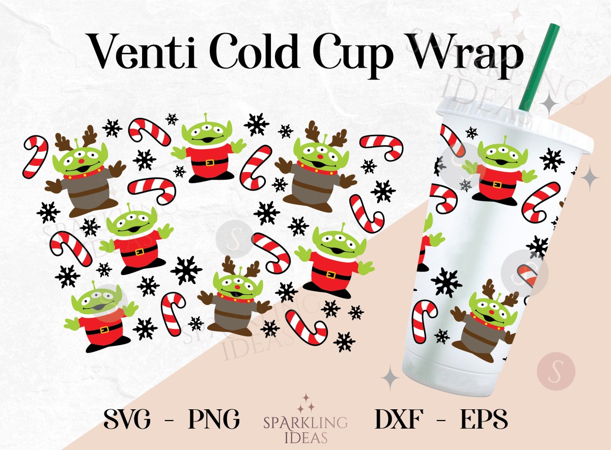 Alien Santa Christmas Wrap For Cold Cups 24oz SVG, Pizza Planet Cold ...
