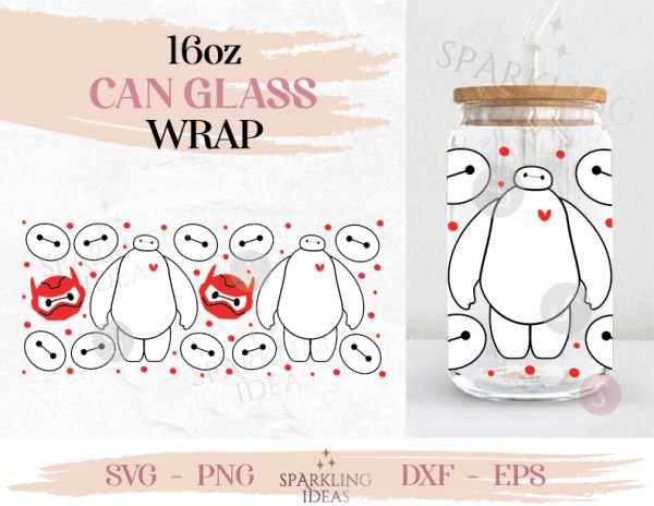 Baymax Can glass SVG 16oz, Big Hero Glass Svg, Balala Robot Wrap Svg ...