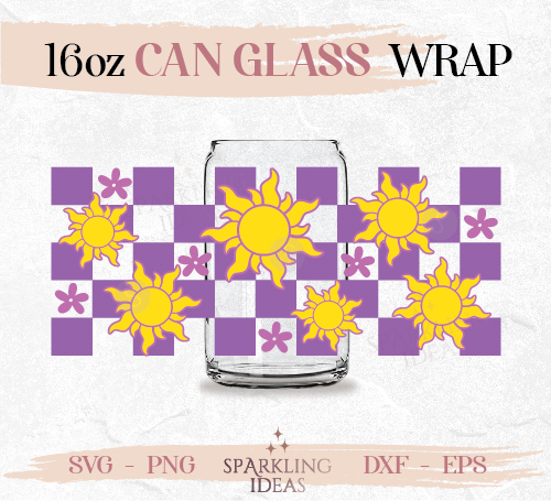 Checkered Sun Can glass SVG 16oz, Tangled Sun Inspired Glass Svg, Sun ...