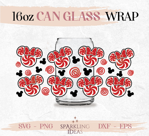 Mouse Girls Christmas Candy Ears Can glass wrap SVG 16oz, Christmas ...