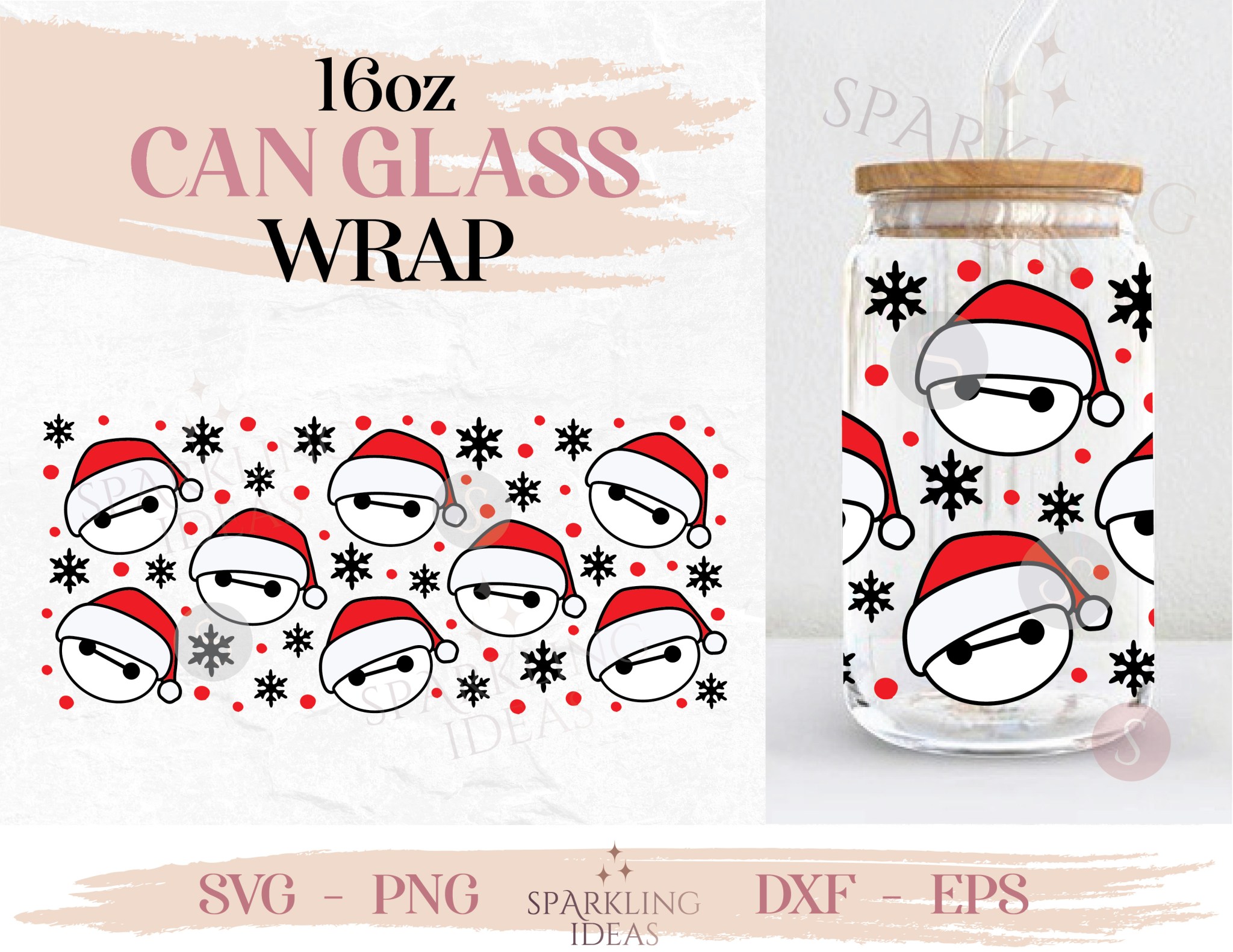 Baymax Christmas Can glass SVG 16oz, Baymax Santa Glass Svg, Big Hero ...