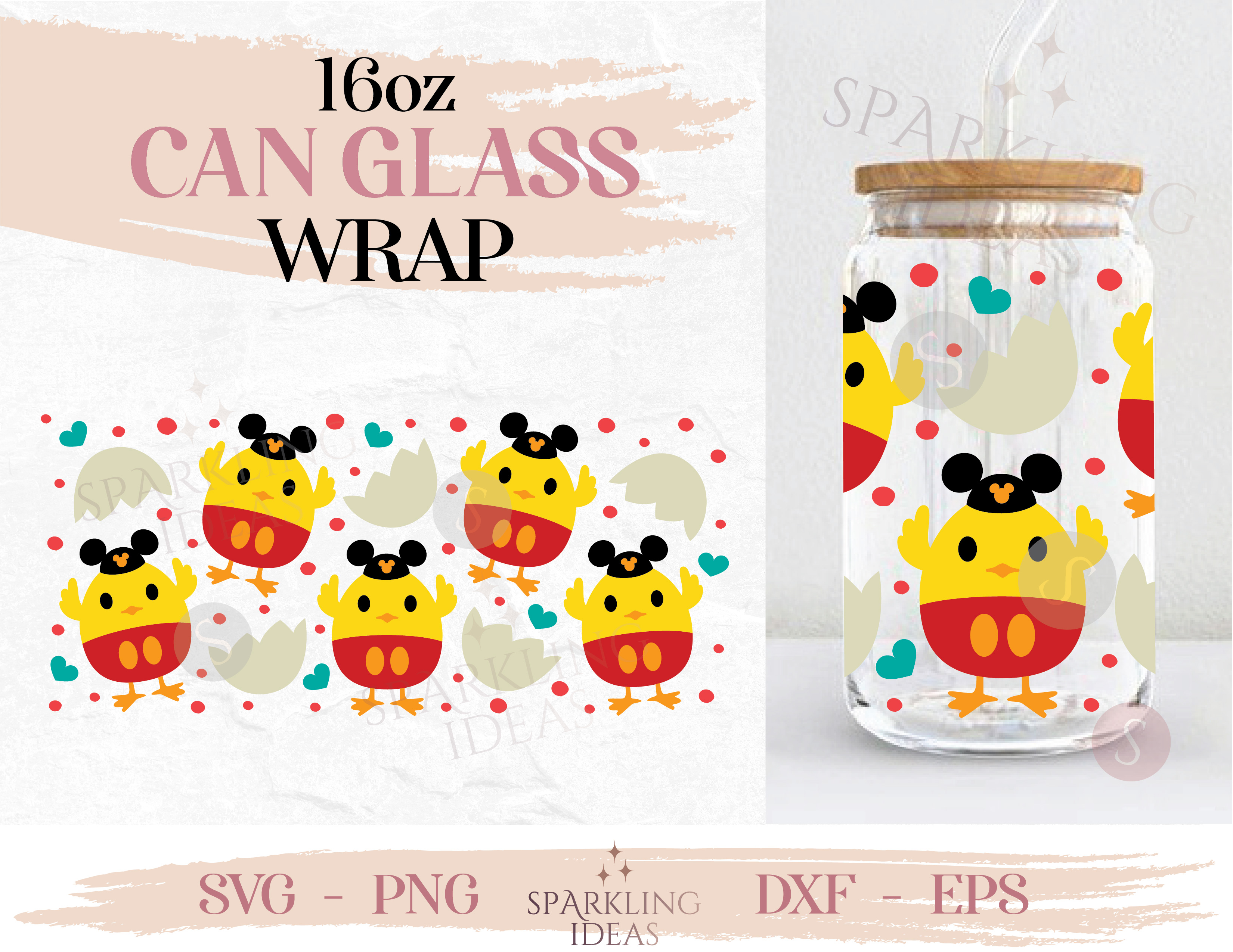 Mickey Chick Easter Egg Can Glass SVG, Mouse Easter Egg Chick Cut Files ...