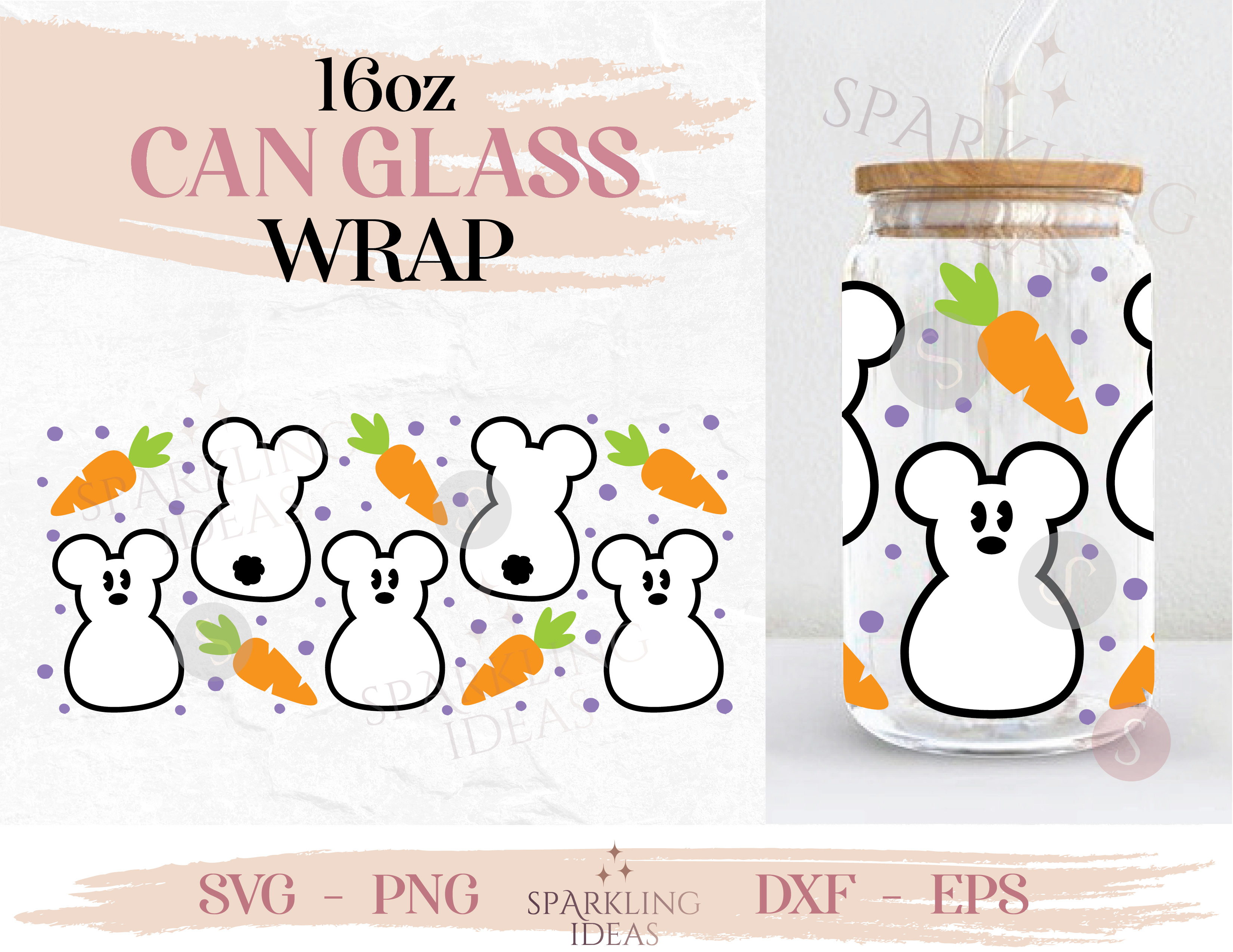 Mouse Ears Peep Tail Can Glass SVG, Mouse Ears Easter Bunny Cut File ...