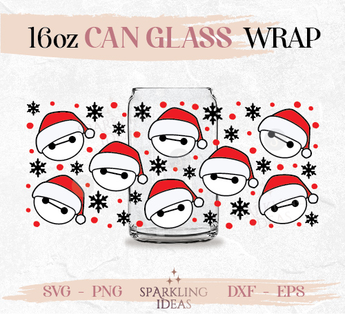 Baymax Christmas Can glass SVG 16oz, Baymax Santa Glass Svg, Big Hero ...