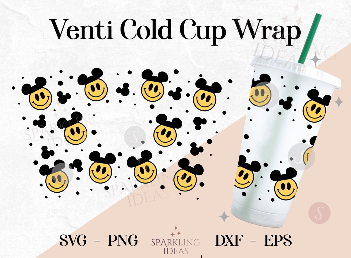 Mouse Ears Happy Face Wrap For Cold Cups SVG, Magic Kingdom Cold Cup ...