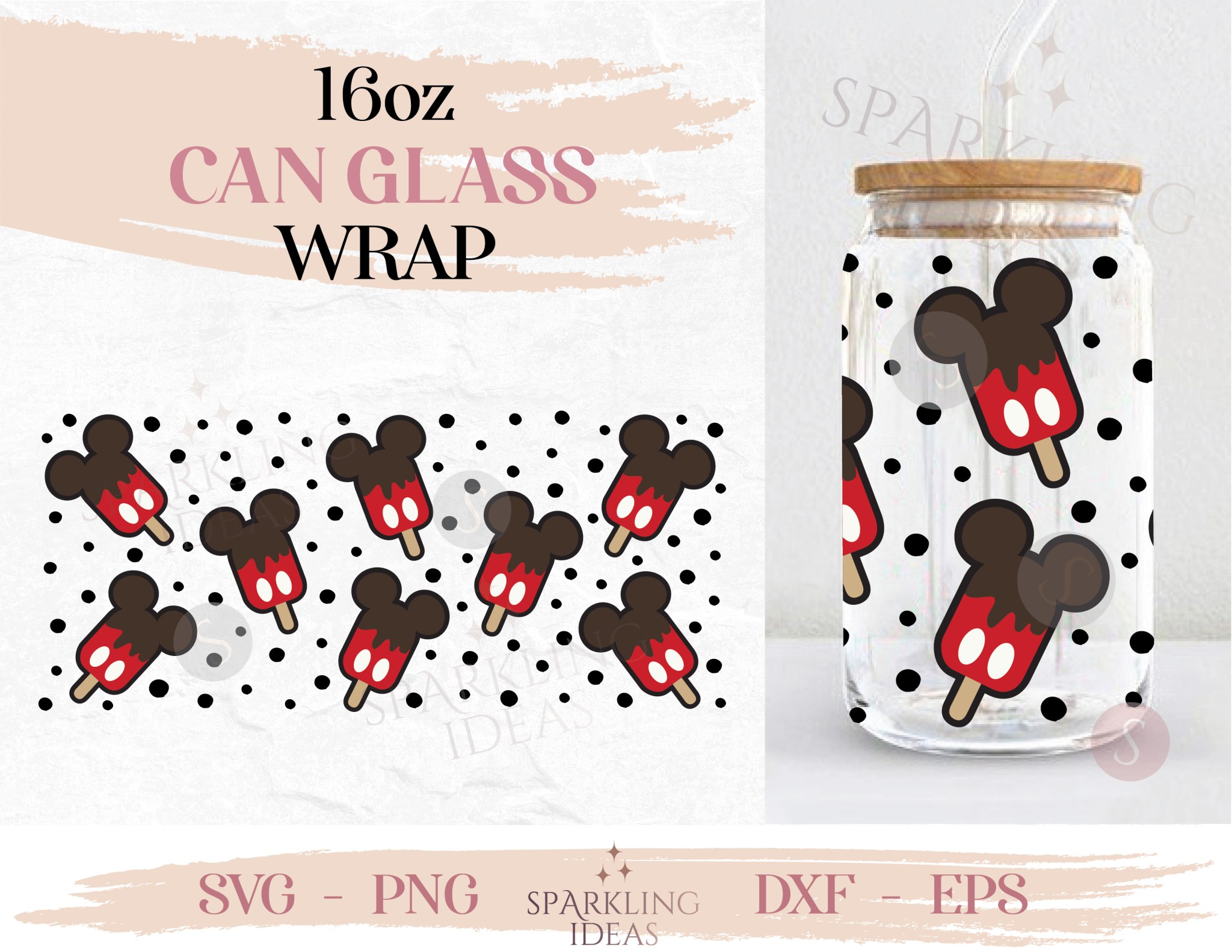 Mouse Ears Popsicles Can glass SVG 16oz, Ice Cream Mouse Ears Glass Svg ...