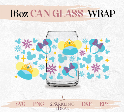 Elsa Ears Can glass wrap SVG 16oz, Frozen Glass Svg, Princess Wrap Svg ...