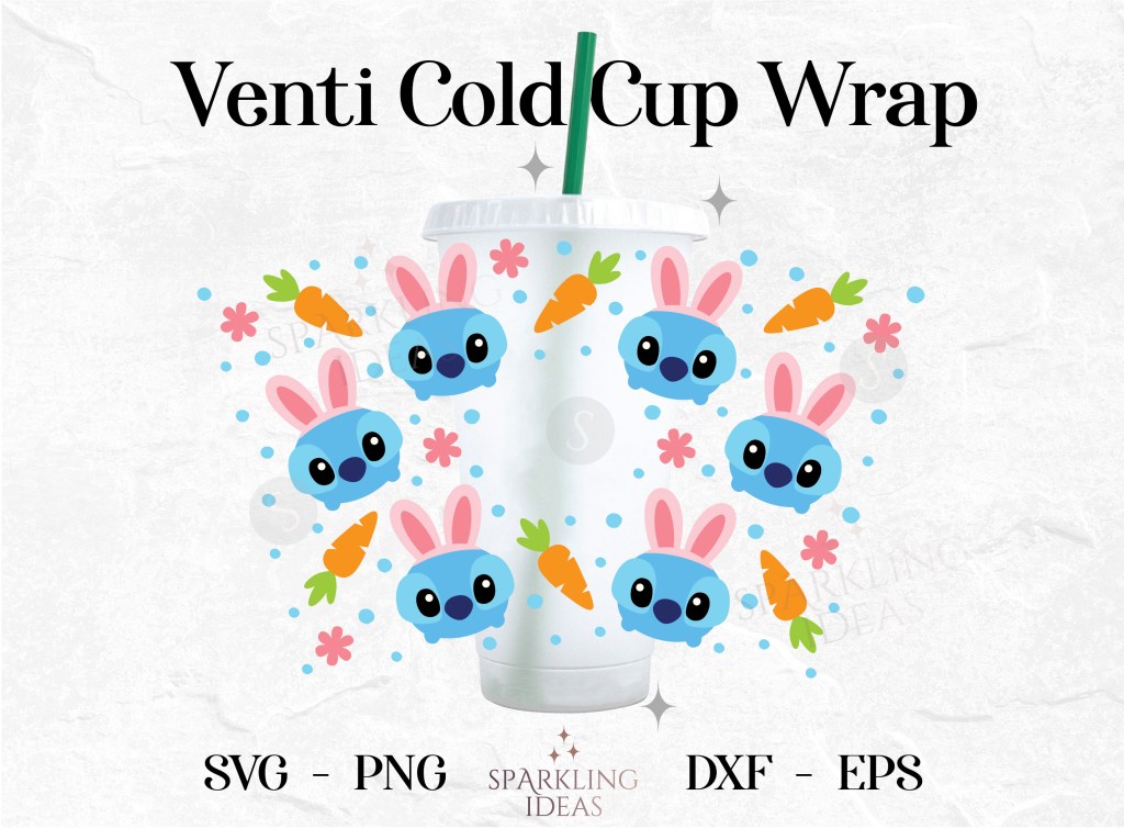 Stitch Easter Bunny Cold Cup Wrap SVG, Easter Bunny Ears Cold Cup Svg ...