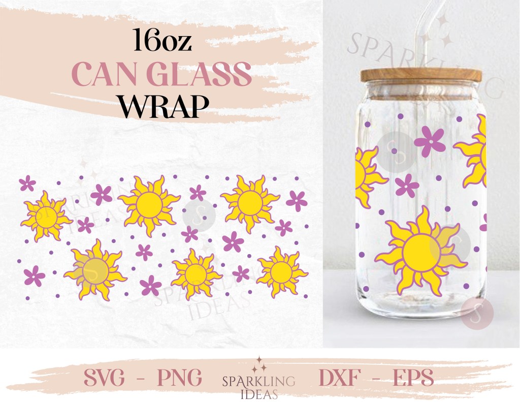 Tangled Sun Can glass wrap SVG 16oz, Tangled Inspired Libbey Glass Can ...