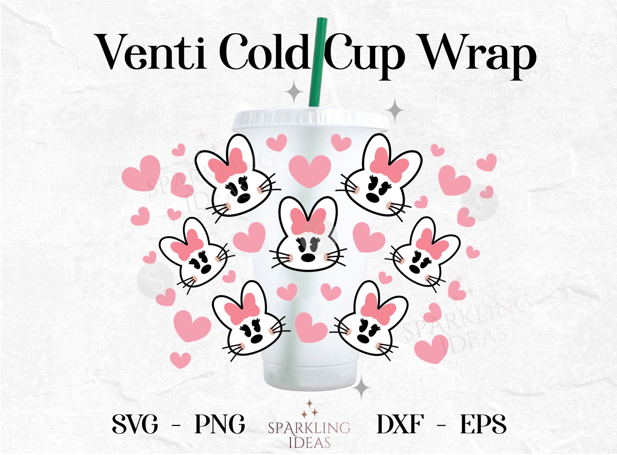 Minnie Bunny Face Venti Cup 24oz Wrap No Hole, Mouse Easter Bunny Cold ...