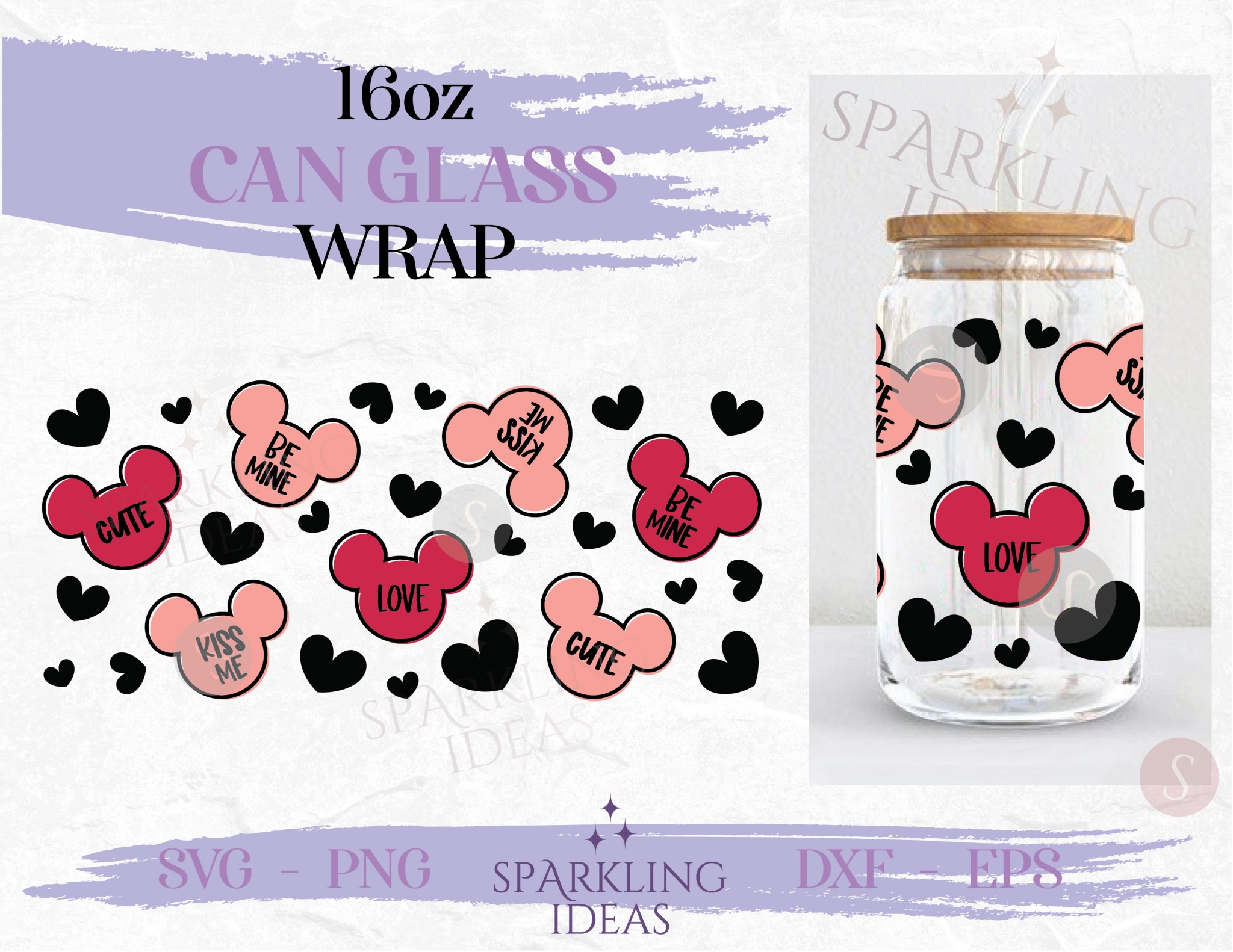 Mickey Heart Be Mine Libbey 16oz SVG, Mickey Mouse Valentines Wrap Svg ...