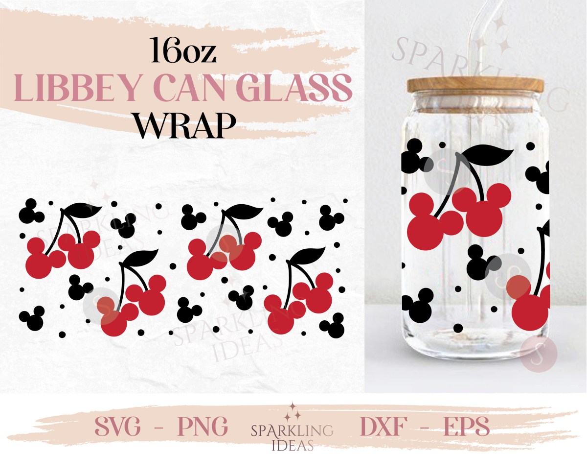 Mickey Cherries Can glass wrap SVG 16oz, Mouse Ears Cherry Glass Svg ...