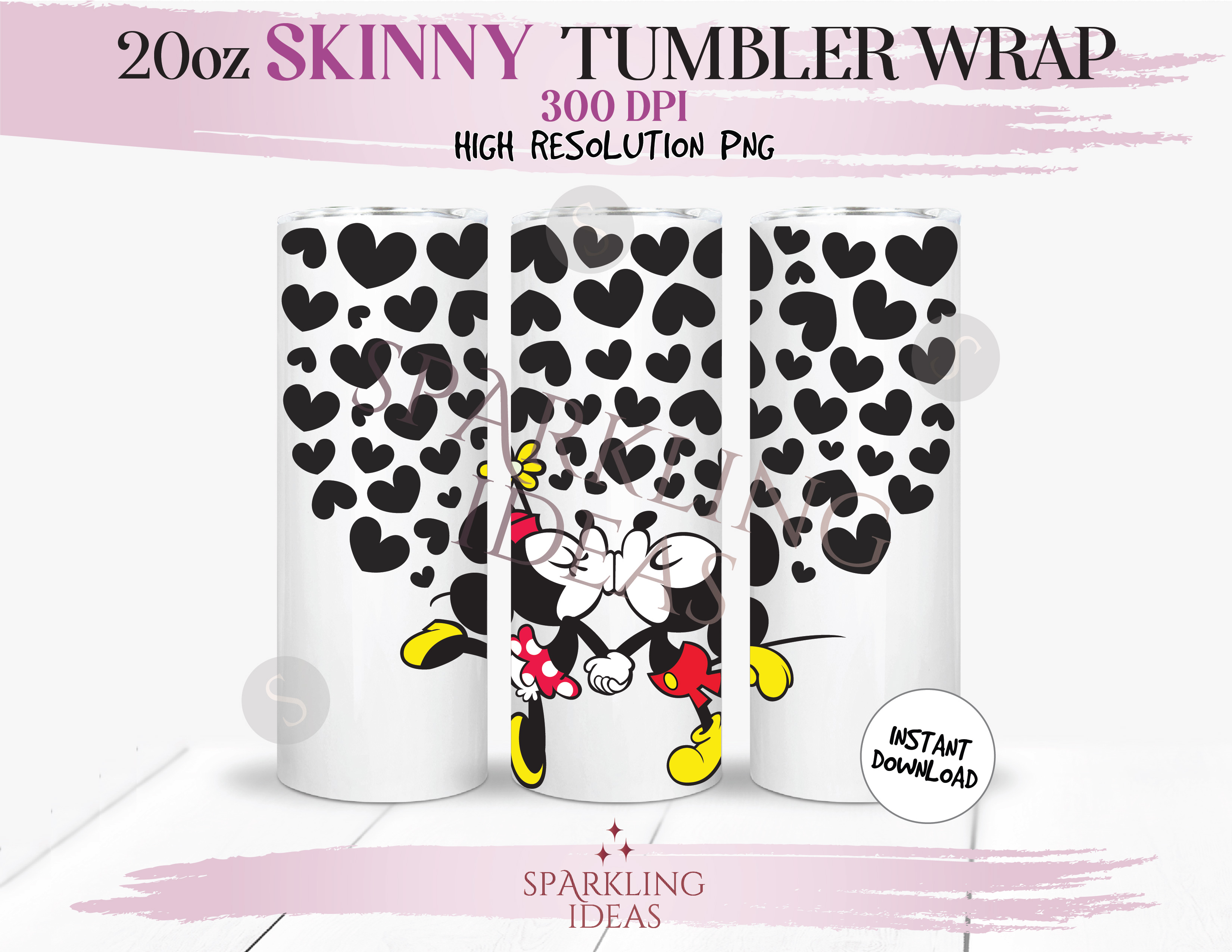 20 oz Mickey kissing Minnie Tumbler Wrap, Mouse Valentine Hearts ...