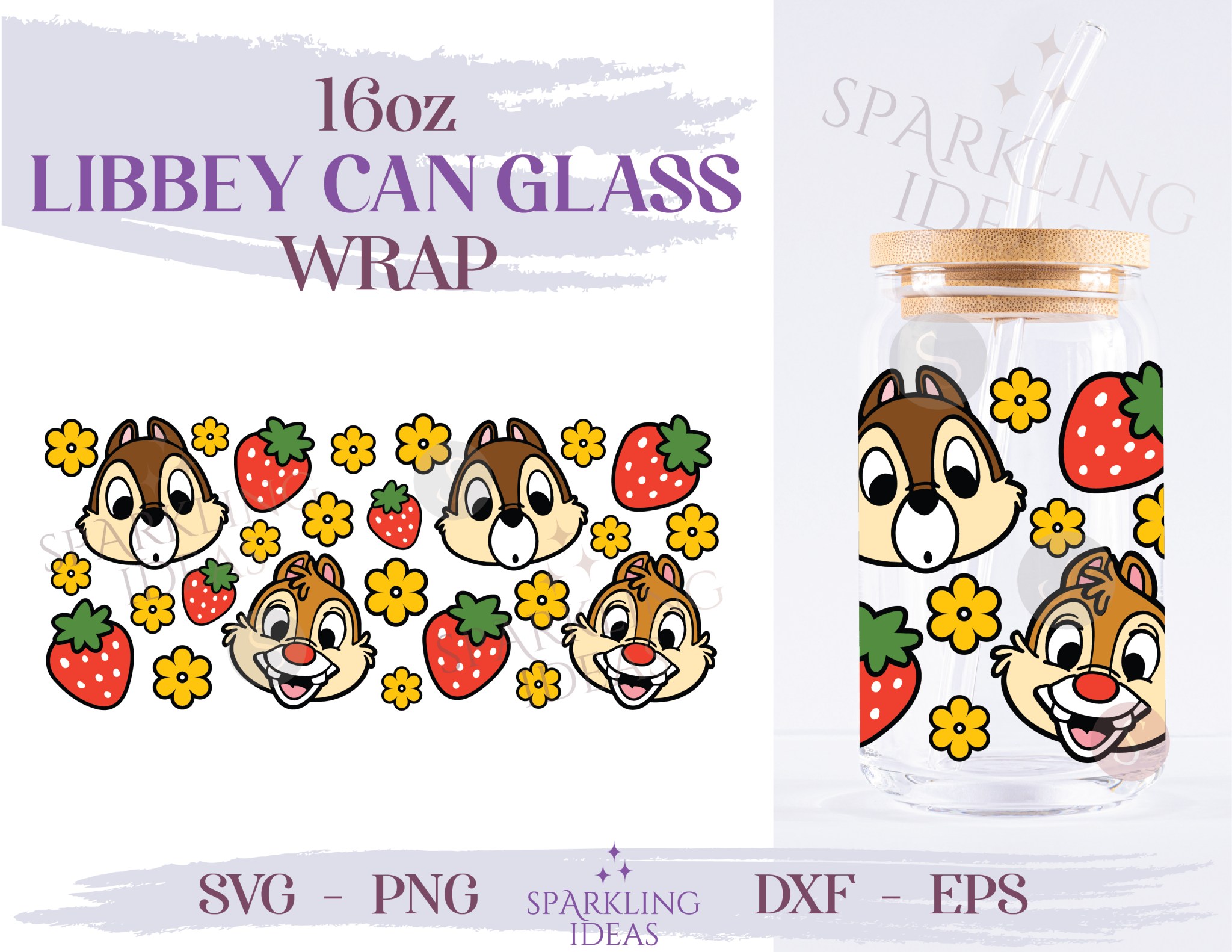 Chip and Dale 16oz Can Glass SVG, Chipmunk Libbey Glass Svg, Double Trouble Wrap Svg - Sparkling ...