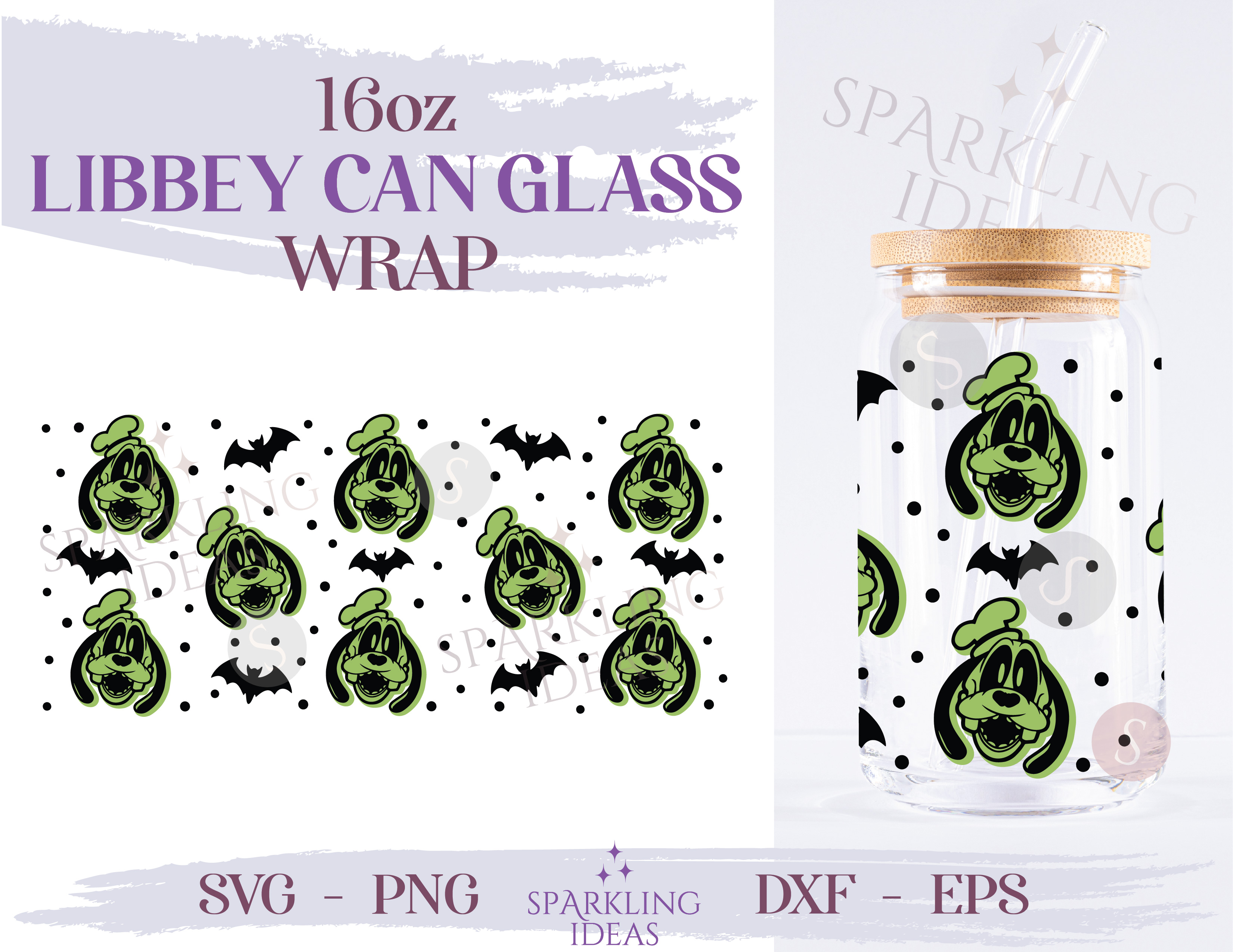 Goofy Halloween Can Glass 16oz SVG, Goofy Horror Libbey Glass Svg ...